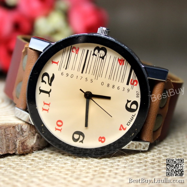 Unisex Wristwatch Leather Barcode Watches Geek Wrist Watch Vintage Bar ...
