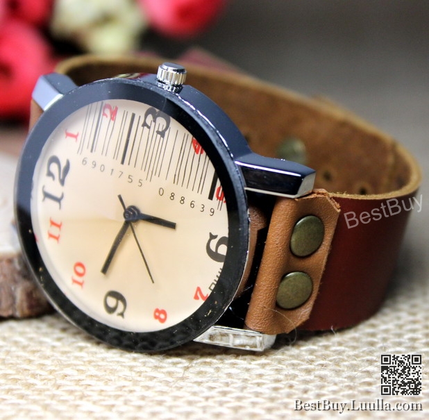 Unisex Wristwatch Leather Barcode Watches Geek Wrist Watch Vintage Bar ...