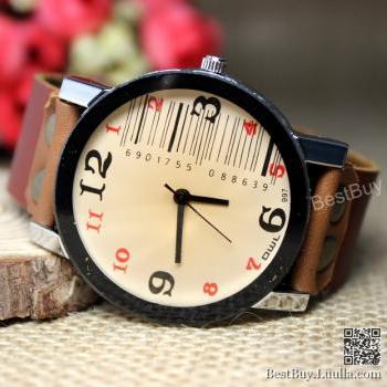 Unisex Wristwatch Leather Barcode Watches Geek Wrist Watch Vintage Bar ...